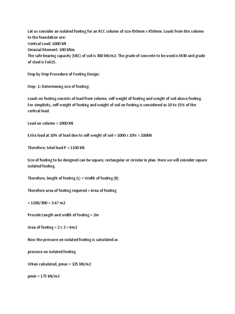 Isoloated Footing Design Sample | PDF | Stress (Mechanics) | Bending