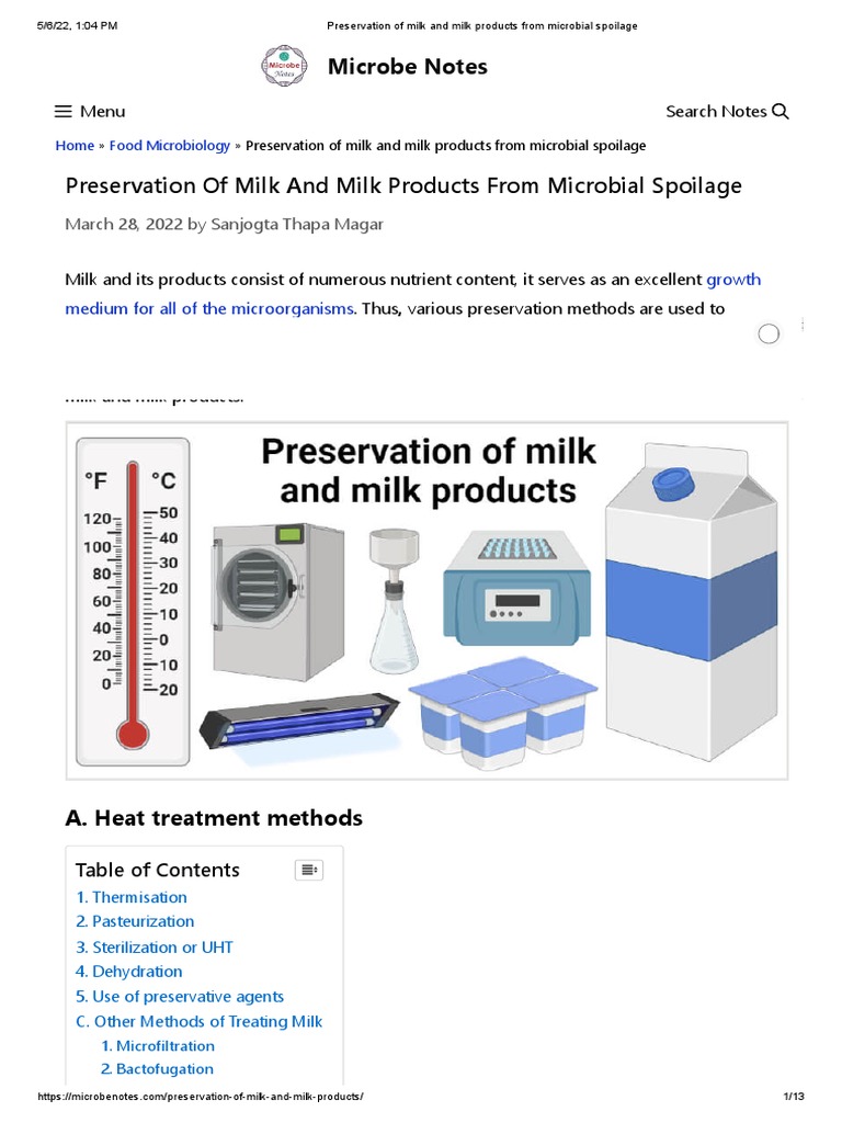 Preservation of Milk and Milk Products From Microbial Spoilage | PDF ...