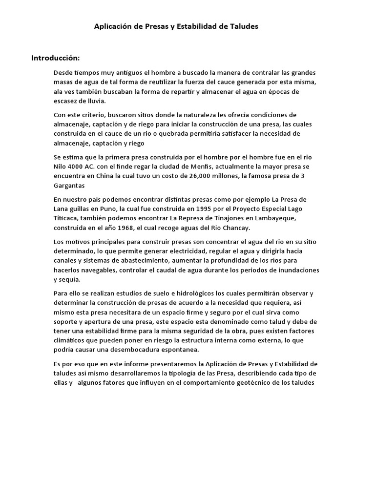 Estabilidad de Taludes en Presas de Tierra | PDF | Represa | Hormigón