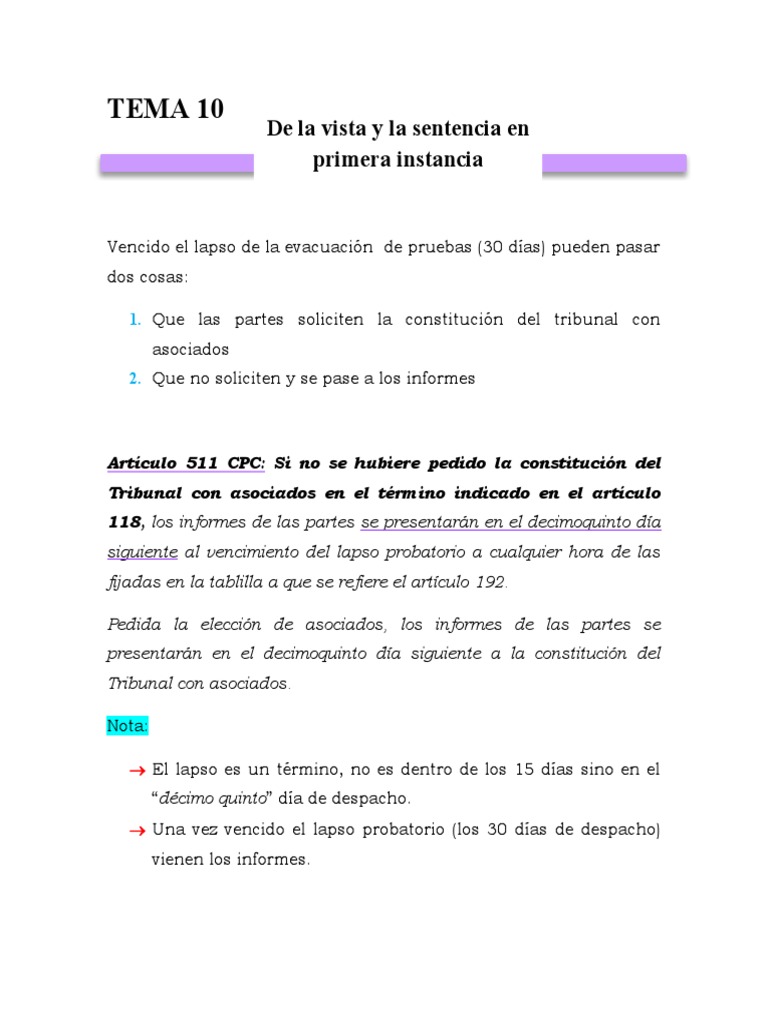 TEMA 10 - de La Vista y La Sentencia en Primera Instancia | Descargar gratis PDF | Sentencia ...