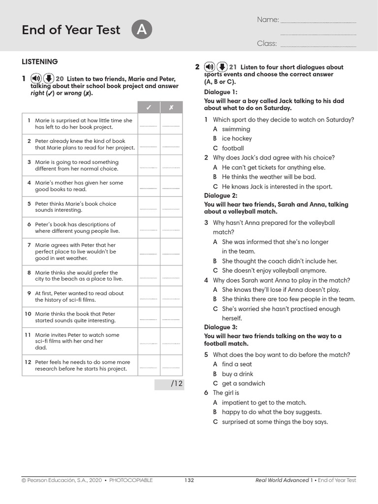 04 RWA 1_End of Year Test | PDF | Clothing | Teachers