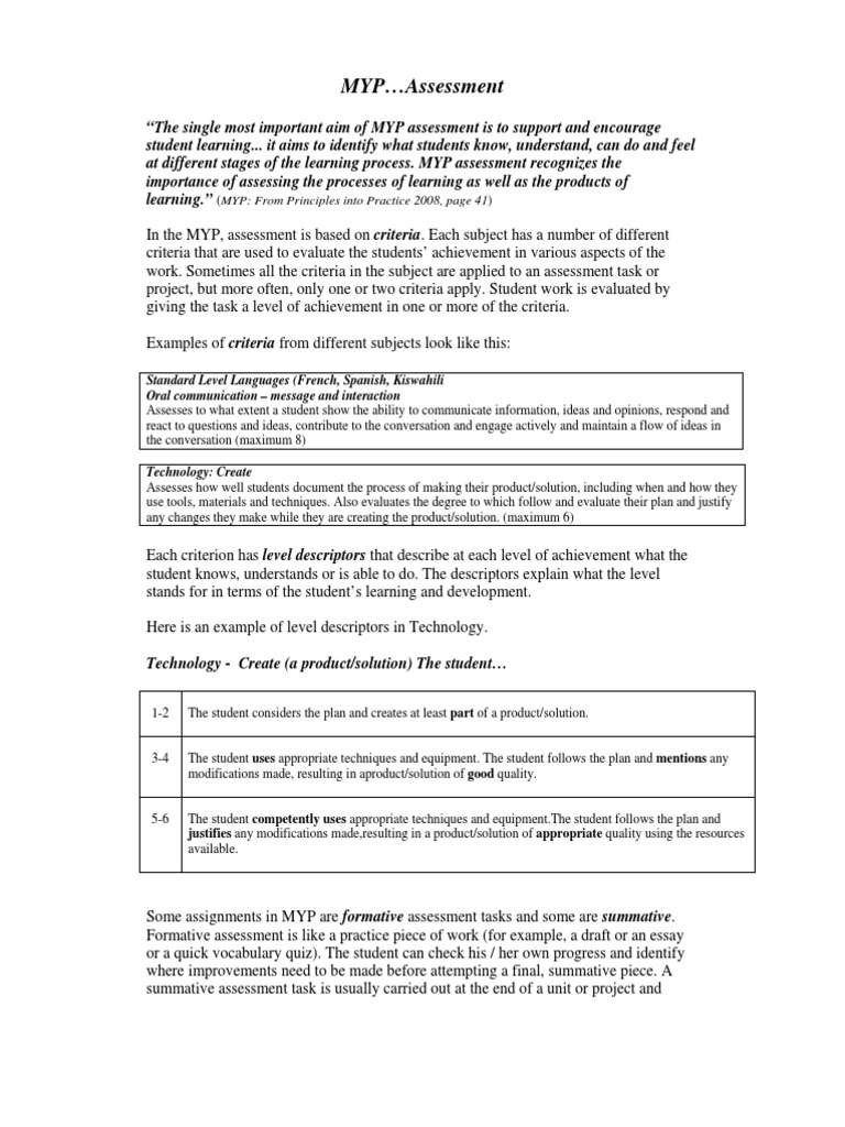 MYP Assessment | PDF | Educational Assessment | Education Theory
