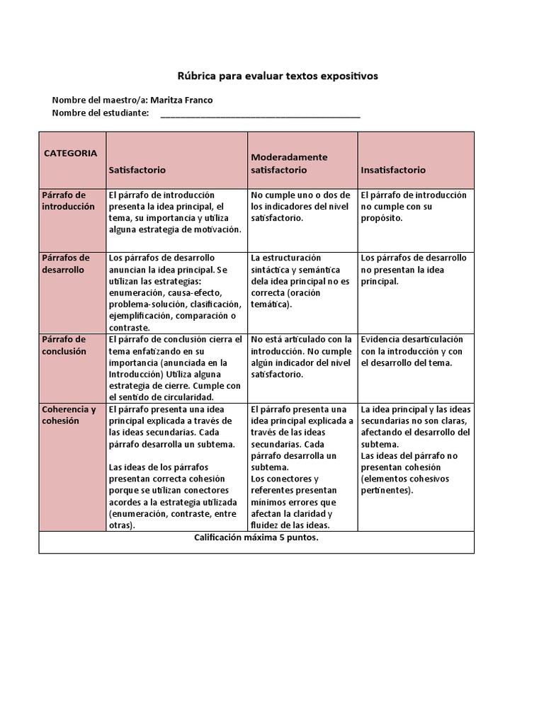 Rúbrica para Textos Expositivos | PDF | Lingüística | Ciencia cognitiva