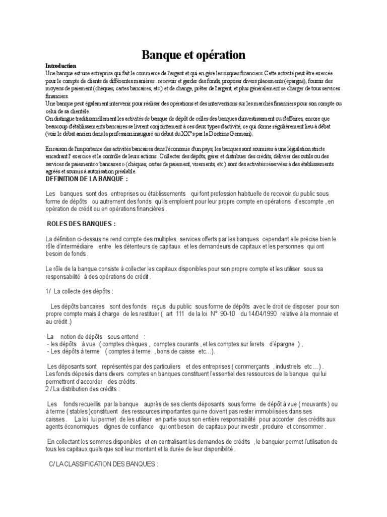Opérations Bancaires et Crédit | PDF | Affaires | Finance et gestion ...
