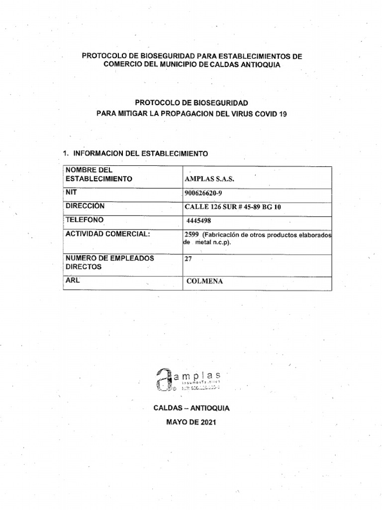 Protocolo Bio Caldas Antioquia | PDF