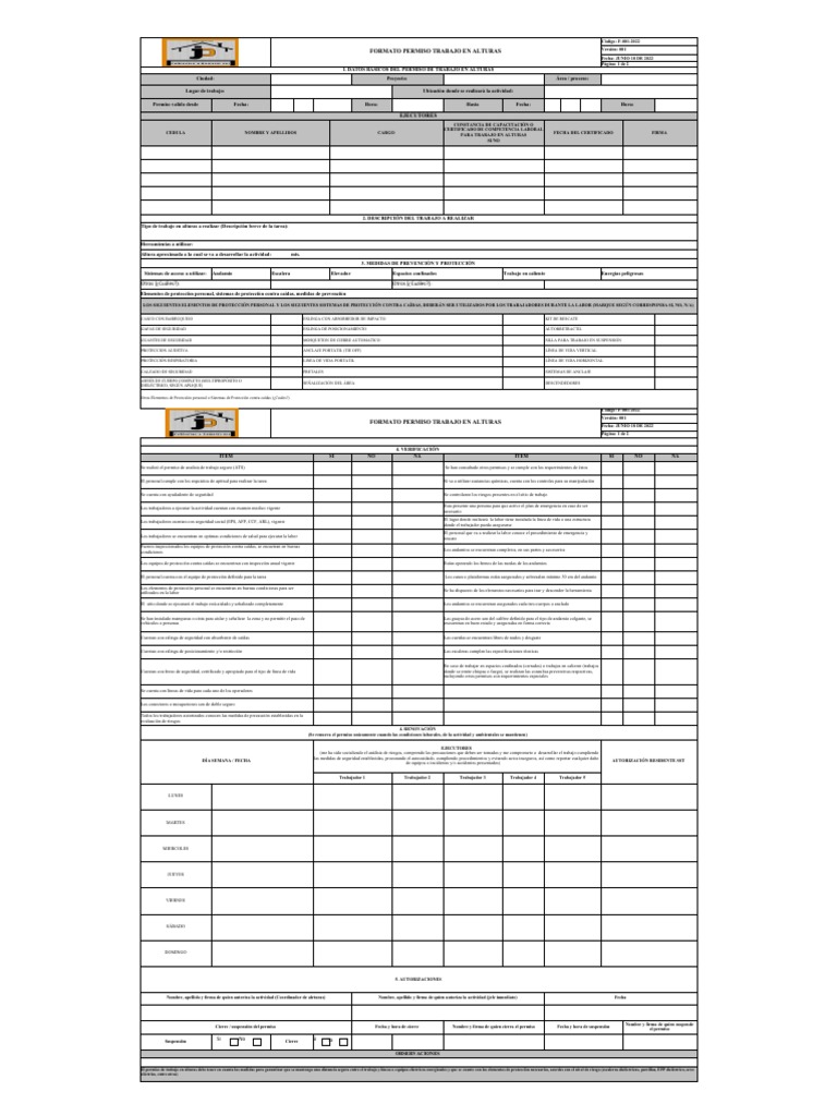 Formato de Trabajo en Alturas | PDF | Andamio