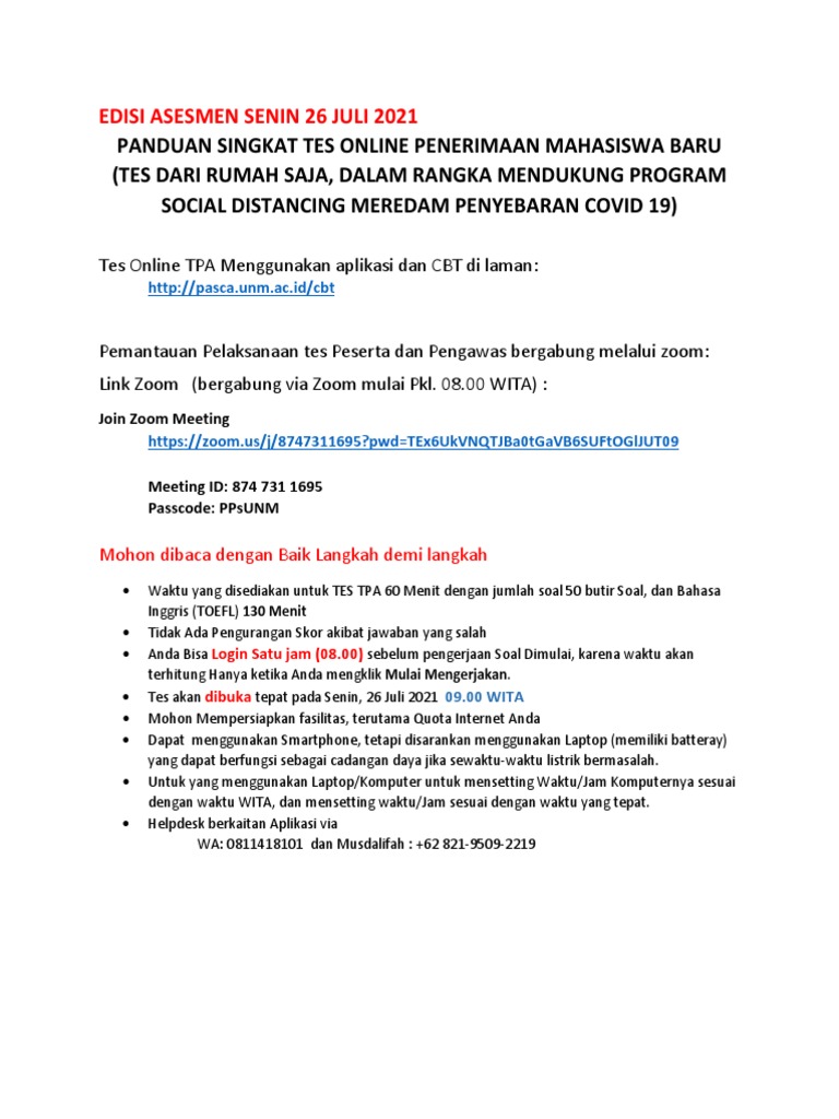 Panduan Tes Cbt Pmb Pps Unm Tahap 3 Pdf