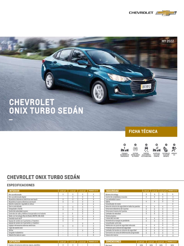 Ficha Tecnica Chevrolet Onix Turbo Sedan | PDF | Carros deportivos | Bienes manufacturados