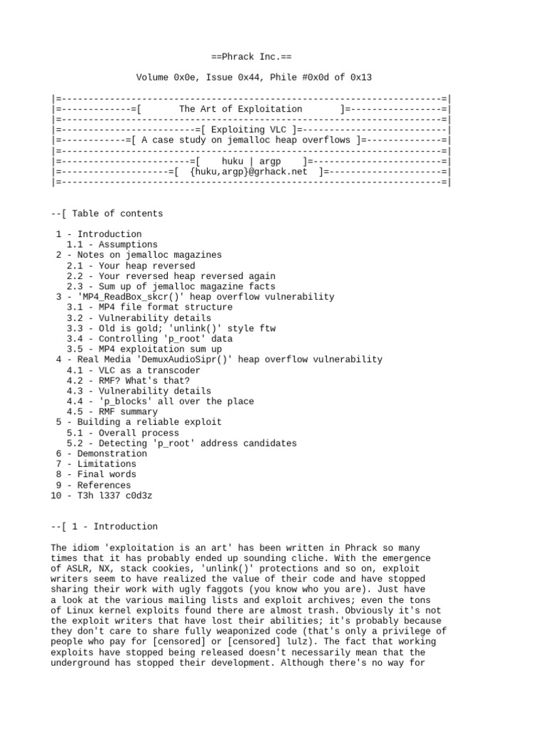 Phrack Issue 68 #1 | PDF | Pointer (Computer Programming) | Computing