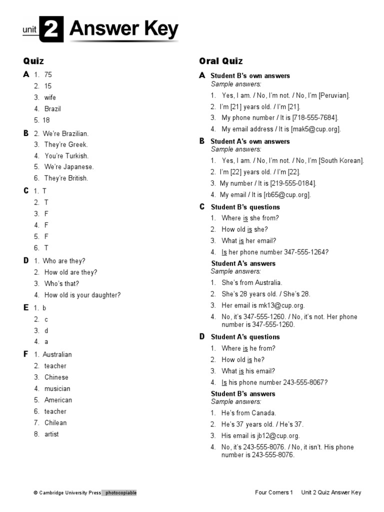 Quiz Oral Quiz: Student B's Own Answers | PDF