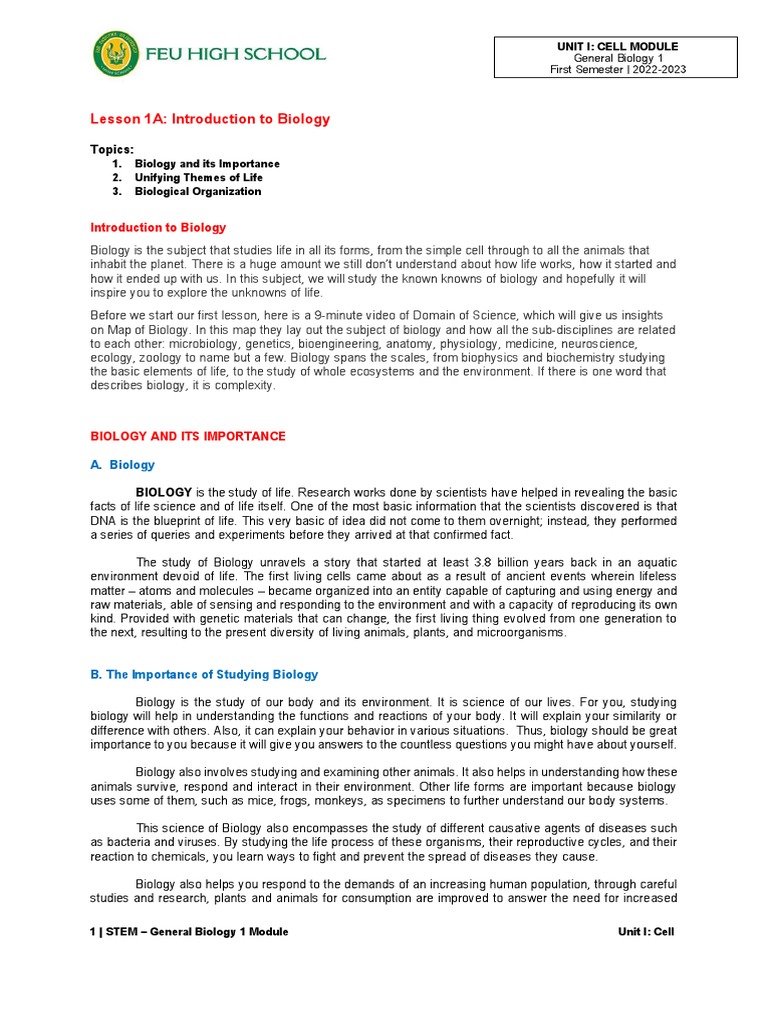 Module 1 - Introduction To Biology | PDF