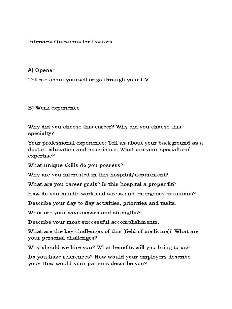 Interview Questions | PDF | Clinical Medicine | Medical Specialties