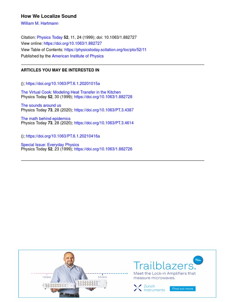 William M. Hartmann - How We Localize Sound | PDF | Wavelength | Sound