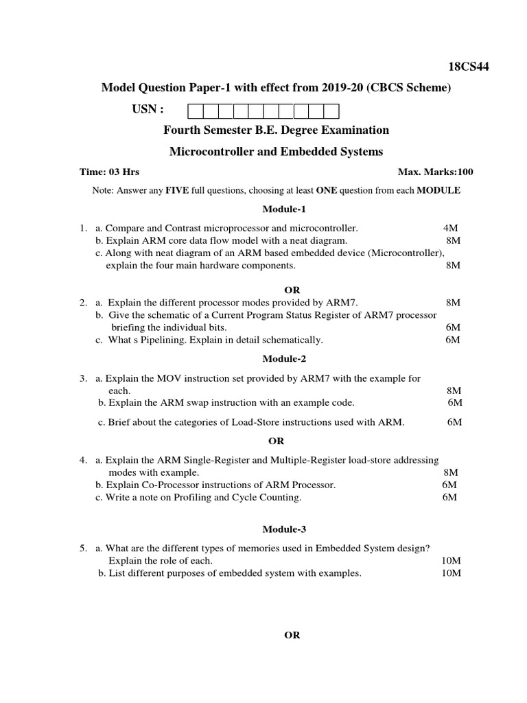 Microcontroller and Embedded Systems MQP-1 (SOLVED) | PDF | Arm Architecture | Embedded System
