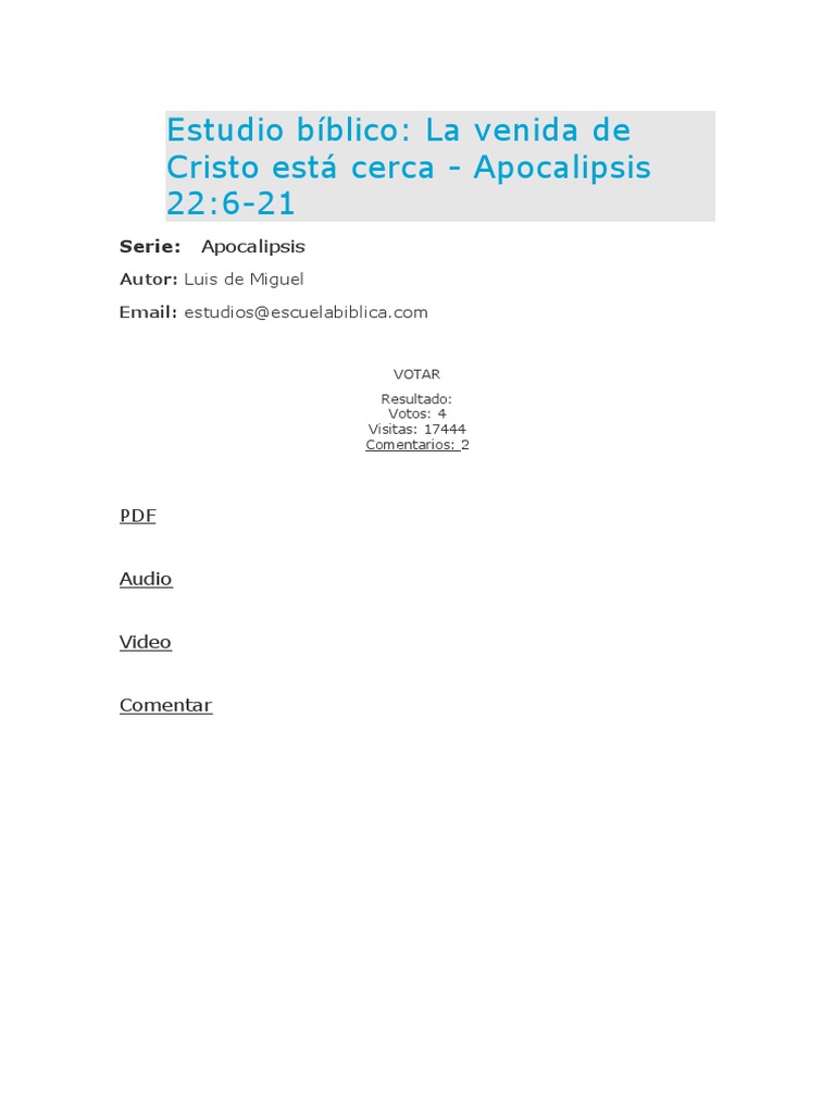 Estudio Bíblico La Venida de Cristo Está Cerca | PDF | Jesús | Juan el ...