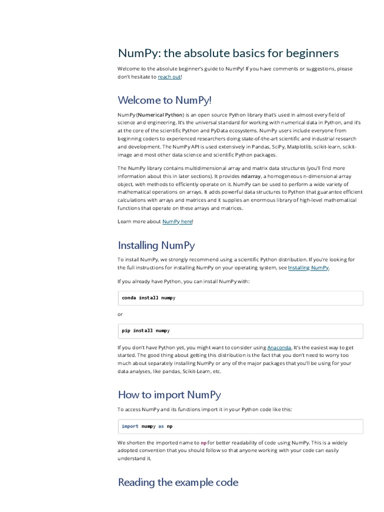 NumPy - The Absolute Basics For Beginners - NumPy v1.23 Manual | PDF ... NumPy - The Absolute Basics For Beginners - NumPy v1.23 Manual | PDF ...