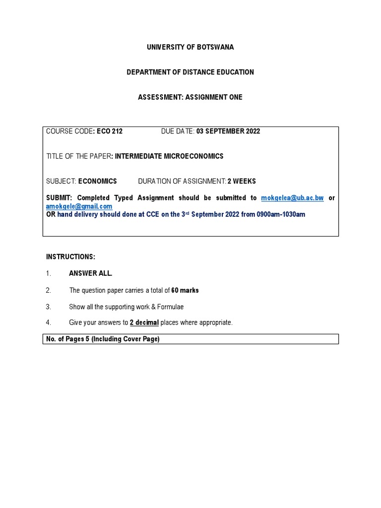 ECO 212 Intermediate Microeconomics Assignment | PDF | Gross Domestic ...