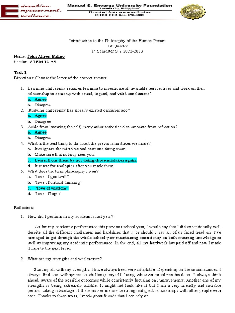 Intro To Philo Task 1 | PDF | Career & Growth