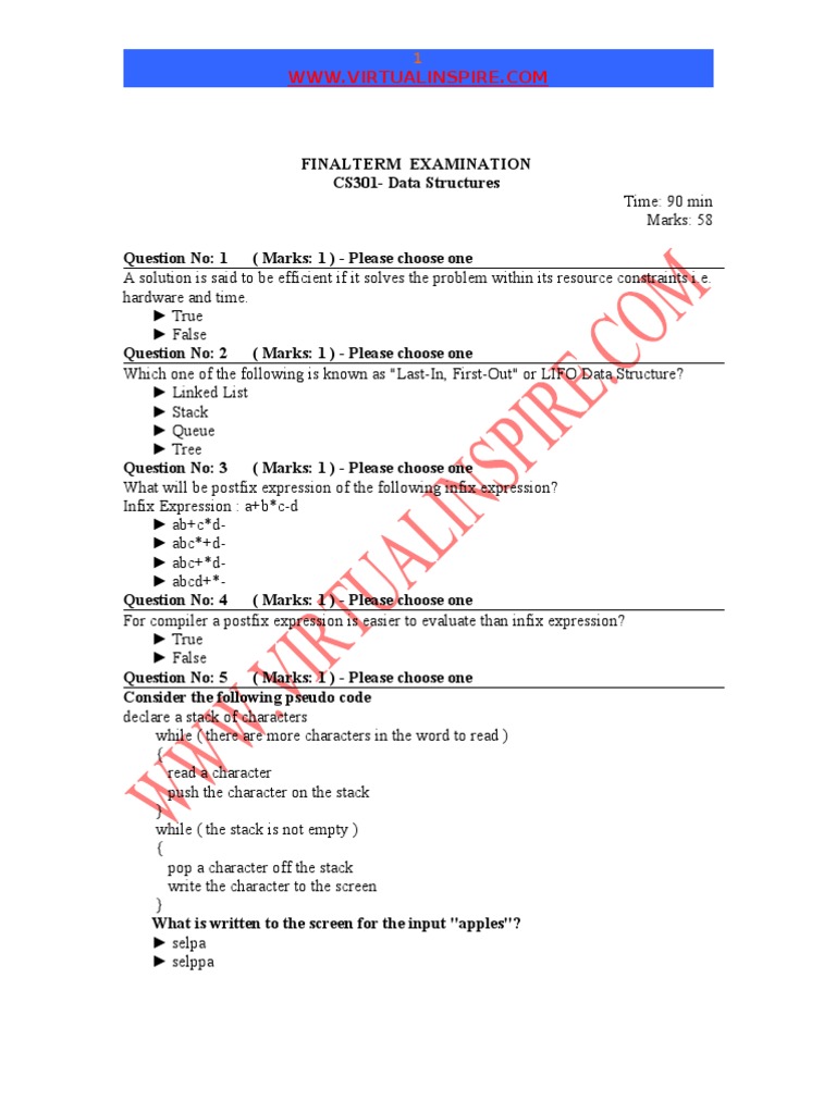 CS301 Final Term MAGA File.. All Paperz Are in 1 File. | PDF | Array Data Structure | Algorithms ...