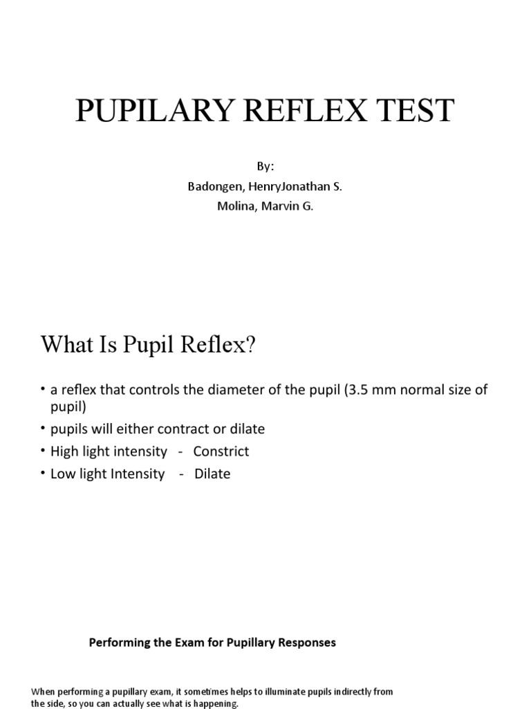 Pupilary Reflex Test | PDF | Ophthalmology | Human Eye