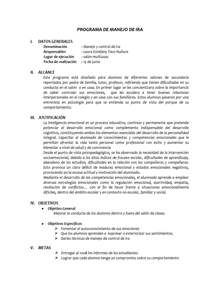 Programa de Manejo de Ira Secundaria | PDF | Las emociones | Ira