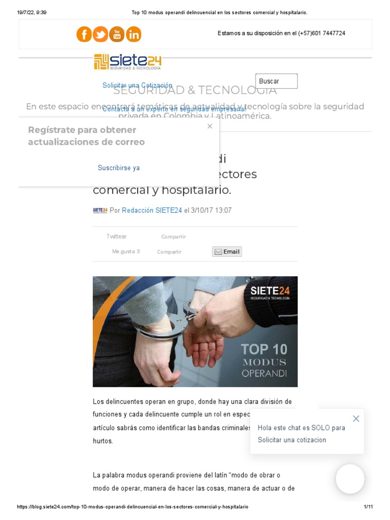 Top 10 Modus Operandi Delincuencial en Los Sectores Comercial y ...