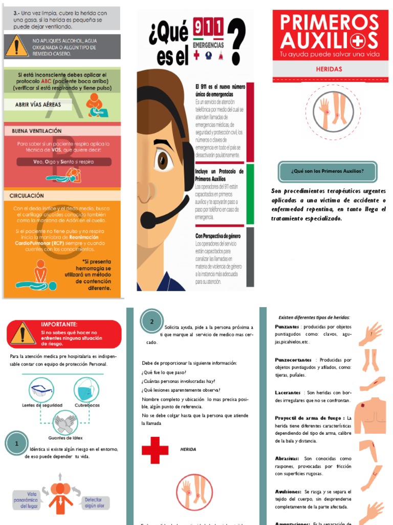 Triptico de Primero Auxilios (Heridas) | Descargar gratis PDF | Primeros auxilios | Herida