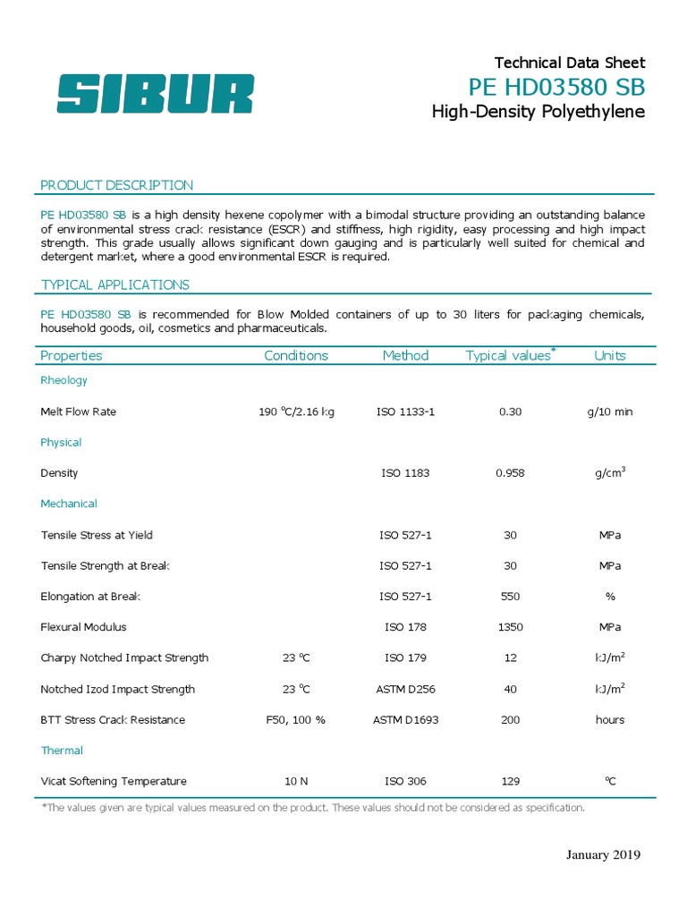 Pead Bimodal Sibur Pe HD03580SB | PDF | Polyethylene | Strength Of Materials