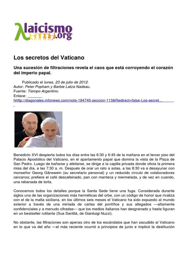 Filtraciones y caos en el Vaticano | PDF | Papa | Iglesia Católica