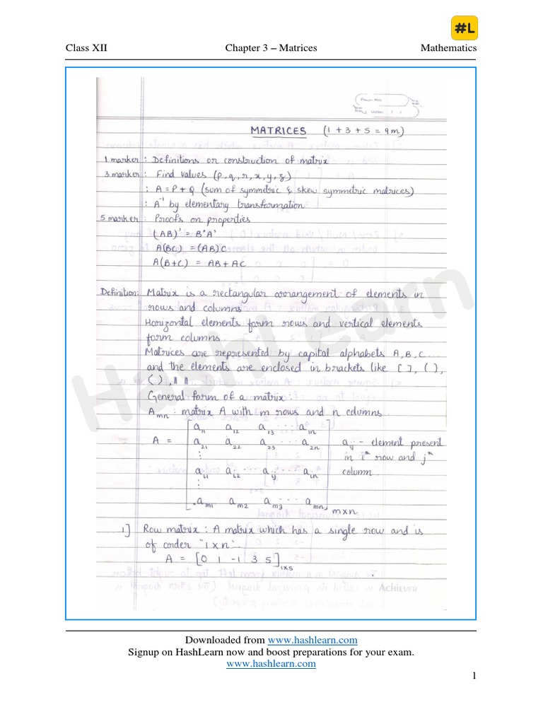 Chapter 3 - Matrices | Download Free PDF | Mathematics | Matrix Theory