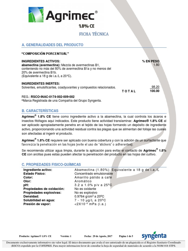 Agrimec - 1.8 - C.E (Araña Roja) | PDF | Residuos | Pesticida
