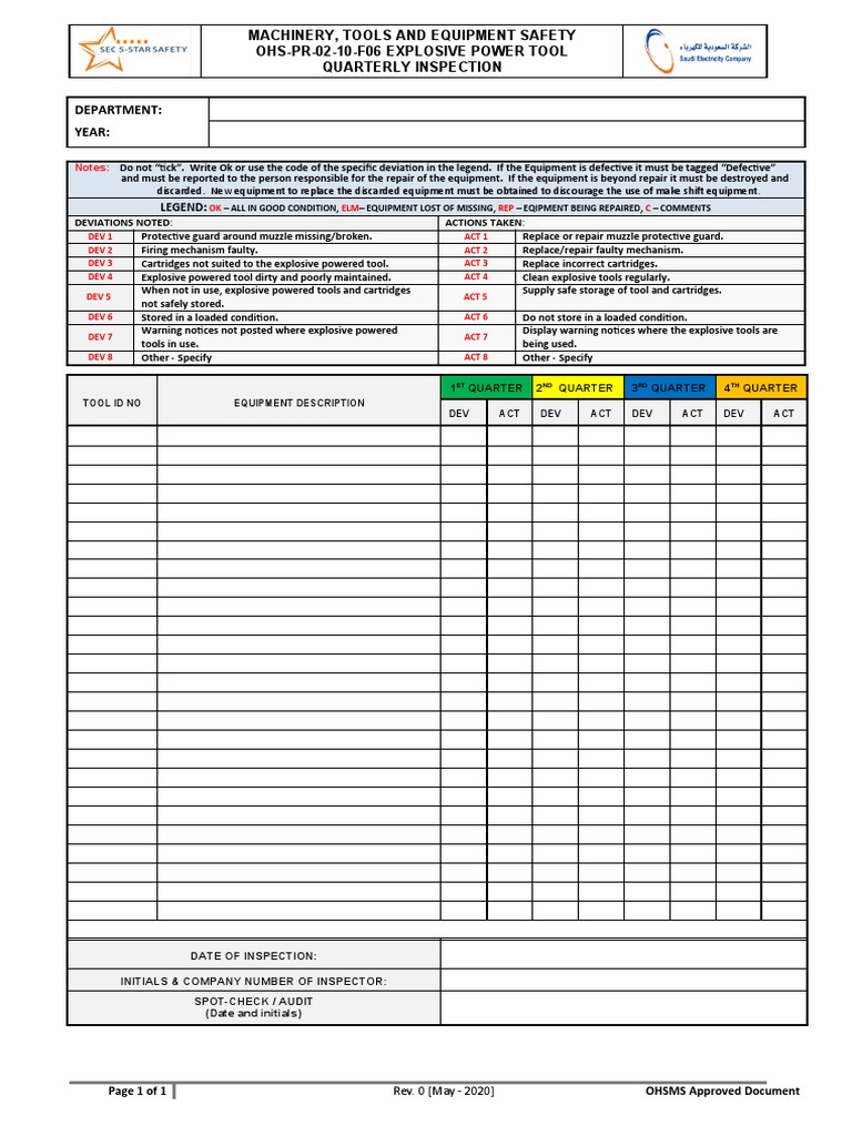 10-f06 Explosive Power Tool Quarterly Inspection | PDF