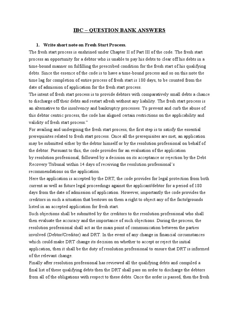 Ibc - Question Bank DTQ Ans | PDF | Bankruptcy | Liquidation