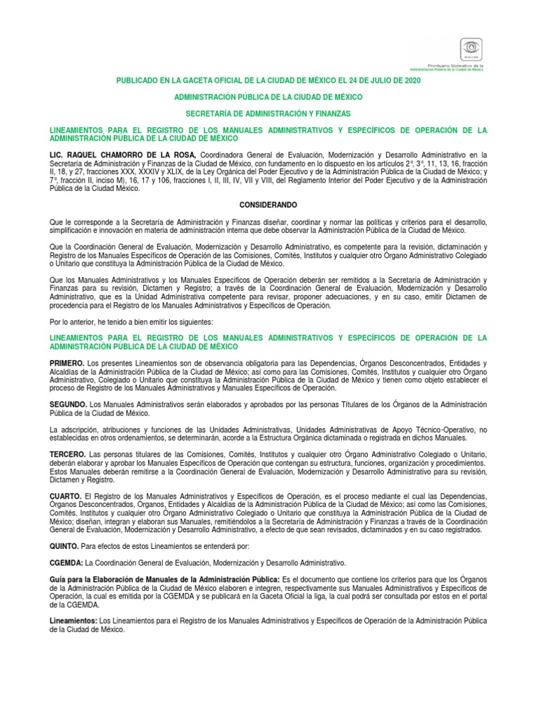 Lineamientos para El Registro de Los Manuales Administrativos y ...