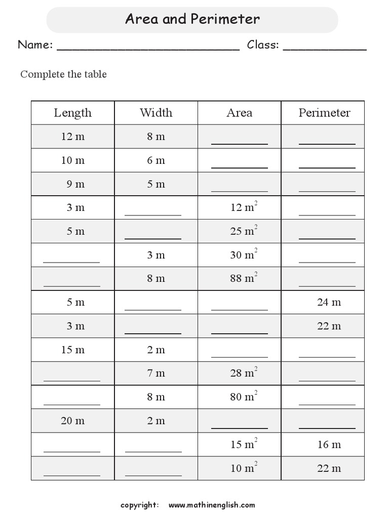 Maths Grade 3 Area Perimeter 3 | PDF