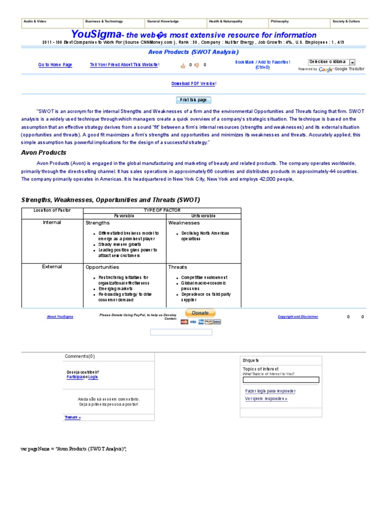Avon Products (SWOT Analysis | PDF | Swot Analysis | Economies