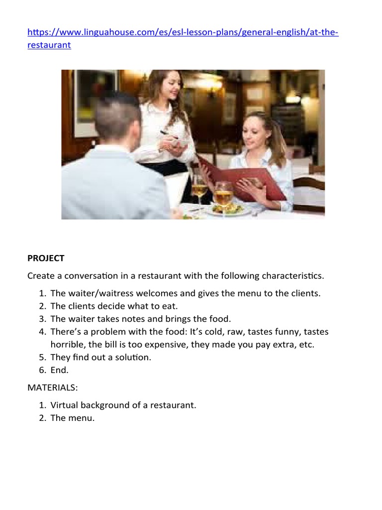 Restaurant Conversation Role Play Guide | PDF