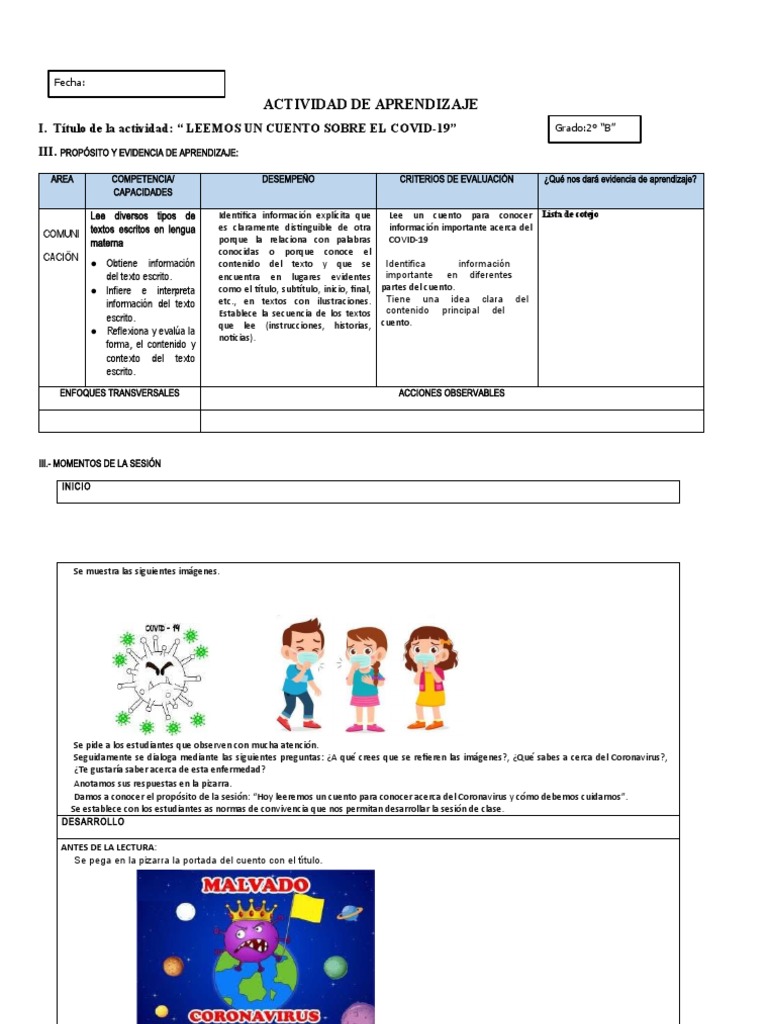 Actividad De Aprendizaje Leemos Un Cuento Pdf Aprendizaje Información