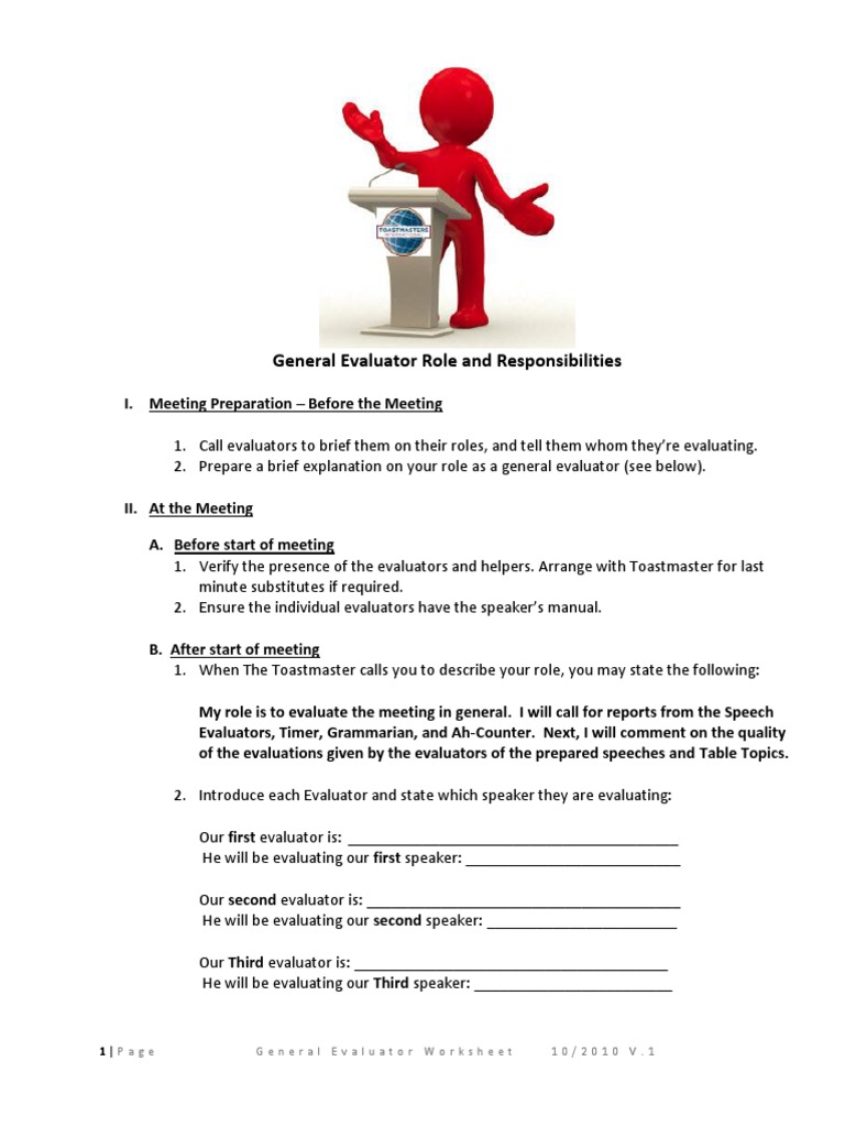 General Evaluator Role in Toastmasters | PDF | Communication | Linguistics