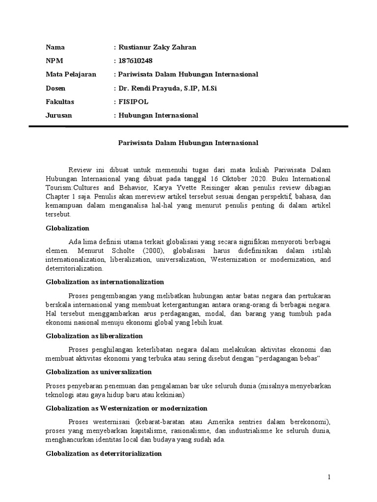 Tugas 2 Pariwisata Dalam HI Rustianur Zaky | PDF