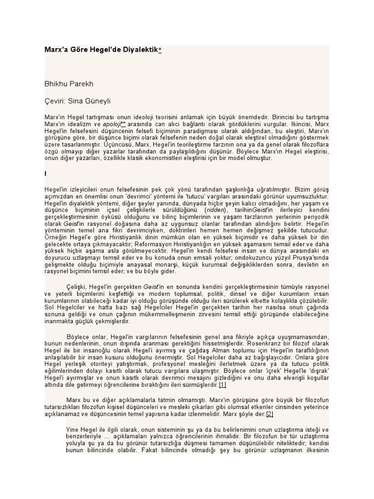 Bhikhu Parekh-Marxa Gore Hegelde Diyalektik | PDF