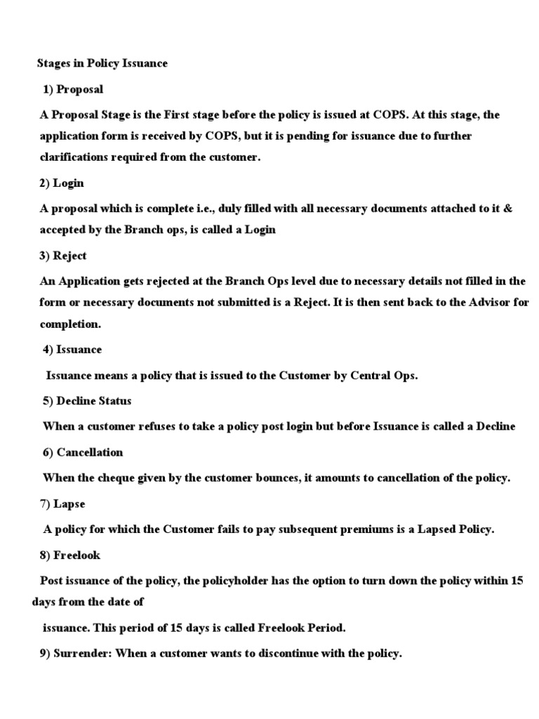 Stages in Policy Issuance | PDF | Life Insurance | Insurance
