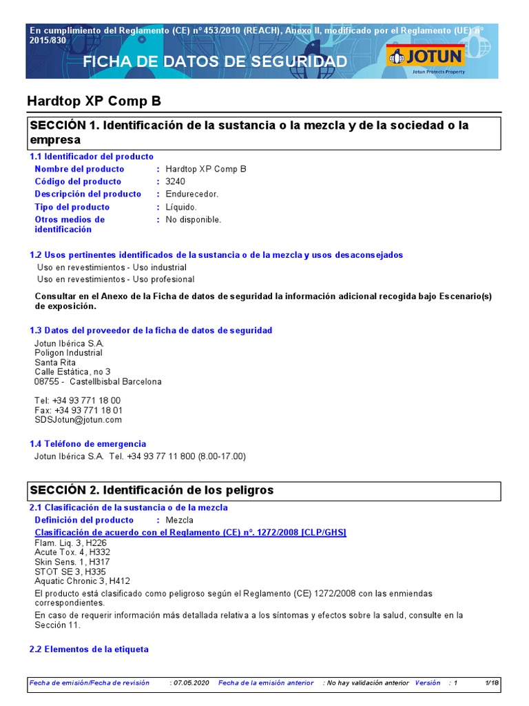 Msds Hardtop XP | PDF | Agua | Guante