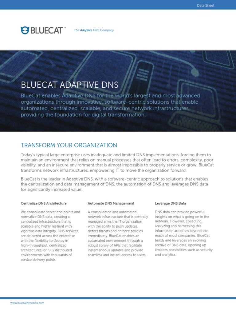 BLUECAT Data Sheet ADAPTIVE DNS | PDF | I Pv6 | Cloud Computing
