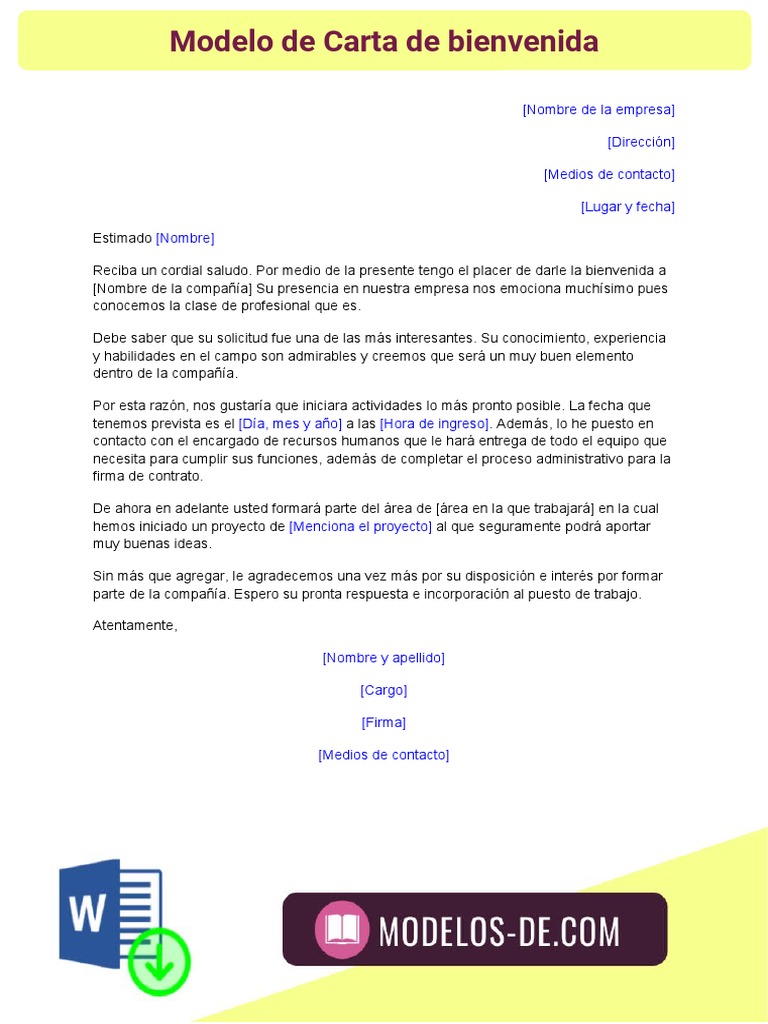 Modelo de Carta de Bienvenida | PDF Modelo de Carta de Bienvenida | PDF
