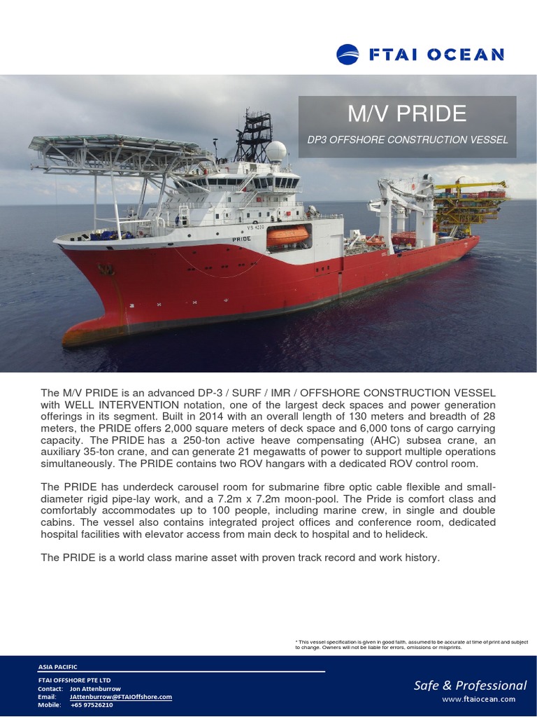 The M/V PRIDE: A Versatile DP-3 Offshore Construction and Well Intervention Vessel | PDF | Ships ...