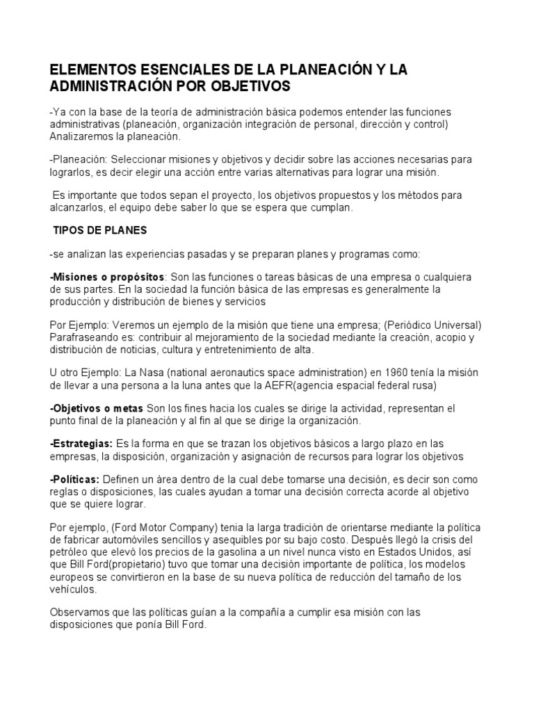 Elementos Esenciales De Planeacion Pdf Planificación Presupuesto