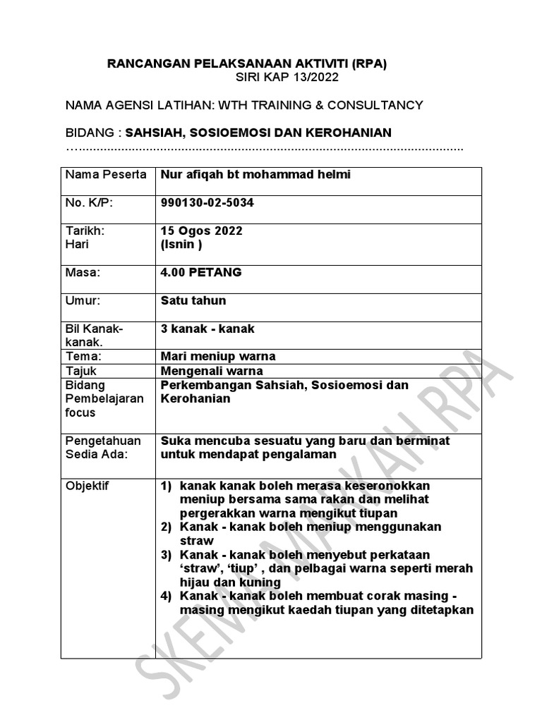 Rpa Perkembangan Ssek | PDF