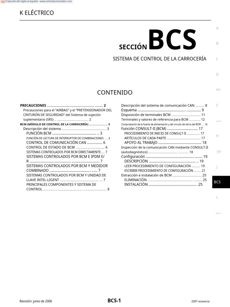 Diagrama y Funciones del BCM Nissan Versa | PDF | Airbag | Transistor