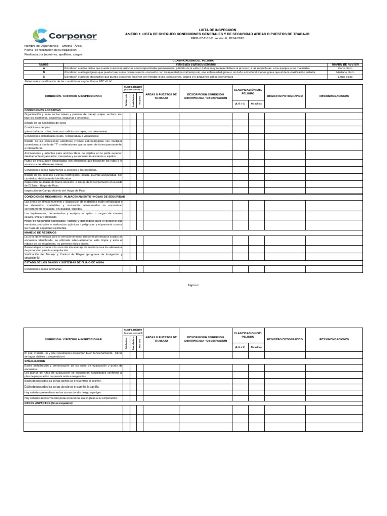 Mpg-07-F-05-2 Anexo 1 Inspeccion Area Trabajo v6 | PDF